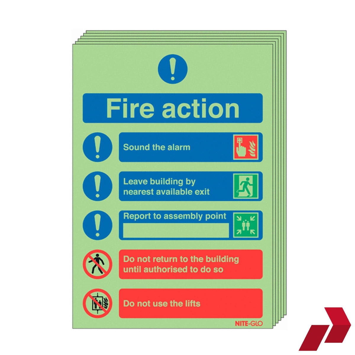 Nite-Glo Fire Action Symbols Signs — Parma Group